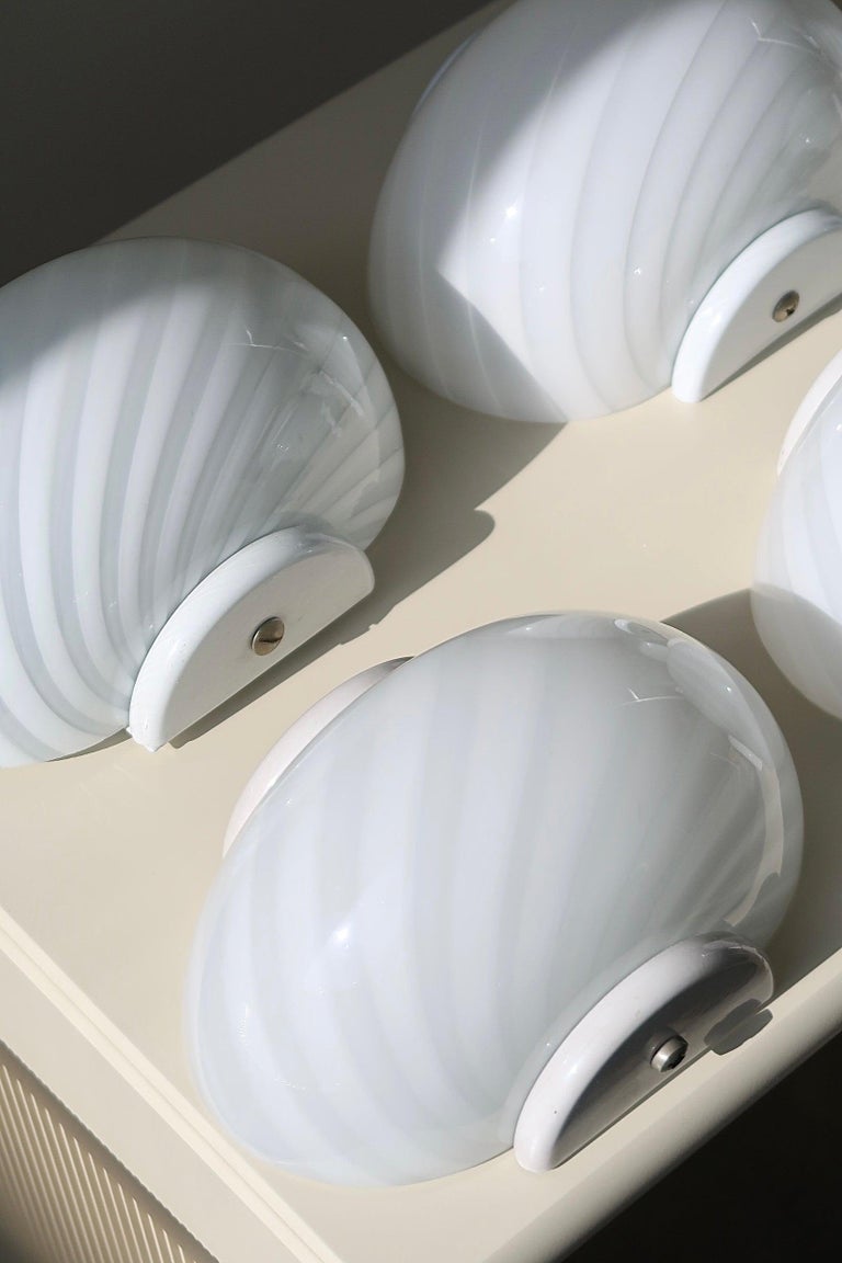 Vintage Murano 1970s Wall Scone Lamp Swirl White Glass at 1stDibs