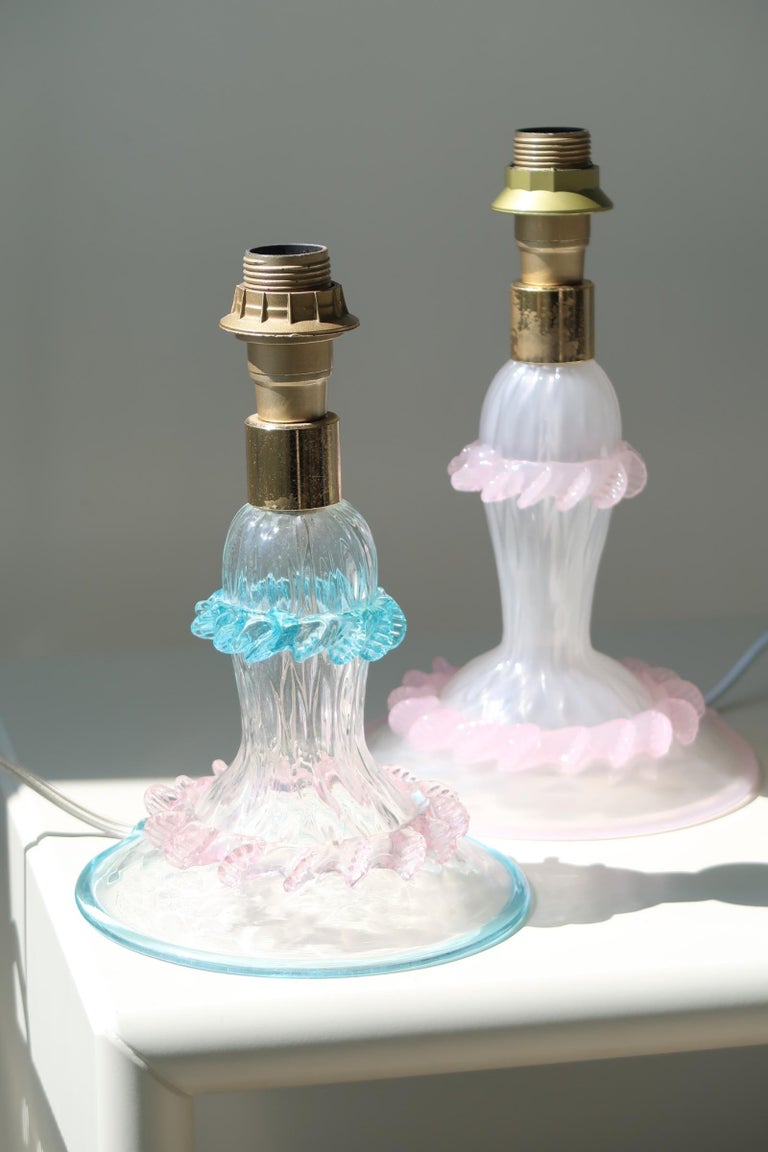 Vintage Murano 90s Mouth Blown Frosted Pink Glass Table Lamp Base For ...