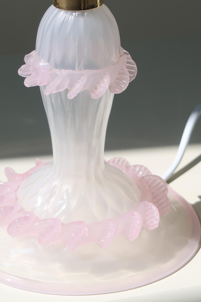 Vintage Murano 90s Mouth Blown Frosted Pink Glass Table Lamp Base For ...