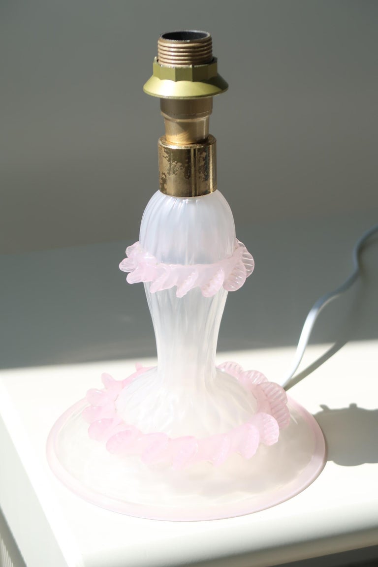 Vintage Murano 90s Mouth Blown Frosted Pink Glass Table Lamp Base For ...