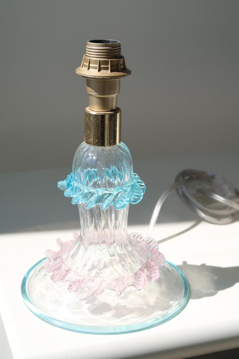 Vintage Murano 90s Mouth Blown Pink Blue Glass Table Lamp Base For Sale ...