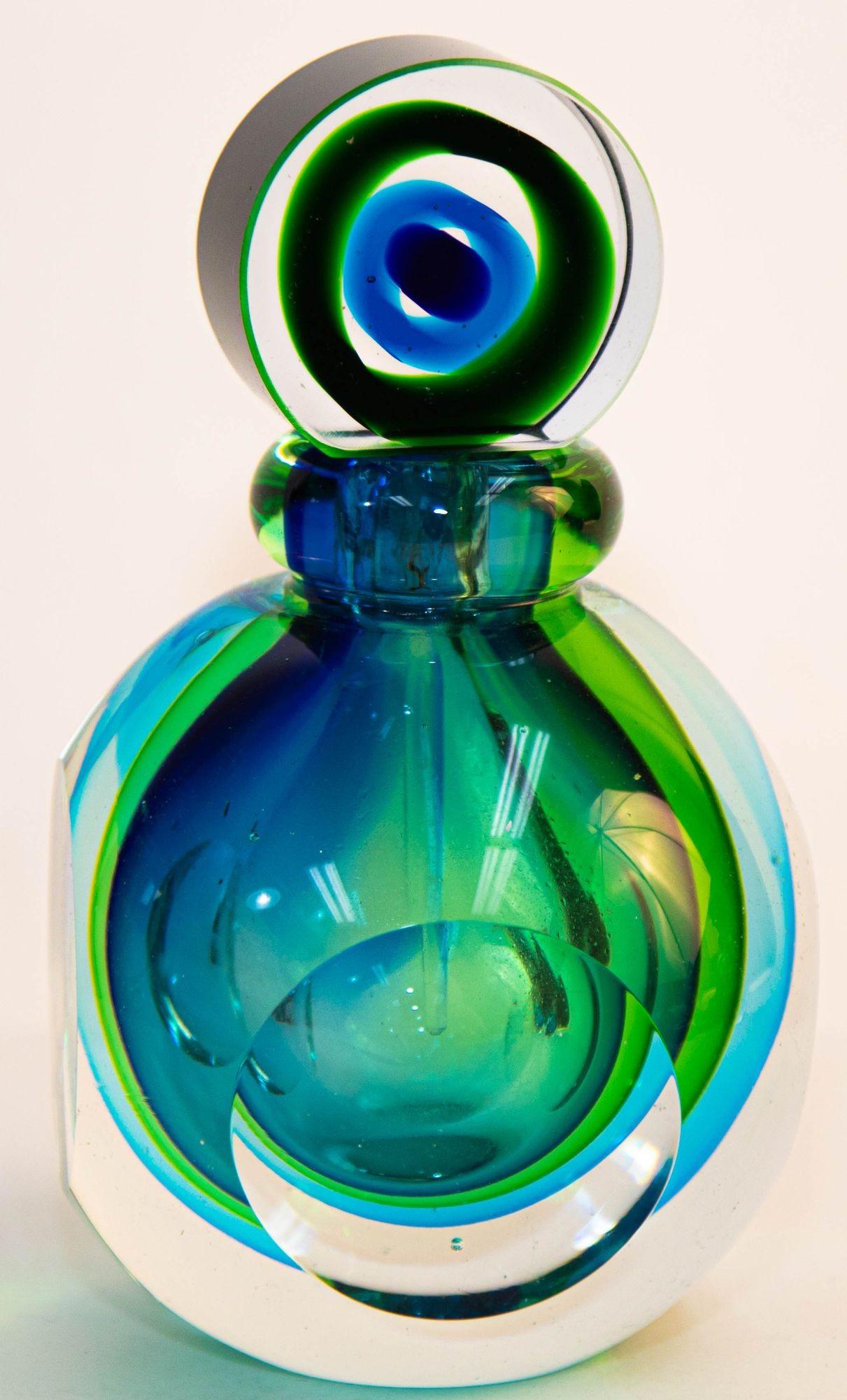 Vintage Murano Art Glass Blue and Green Jewel Tone Sommerso Style ...