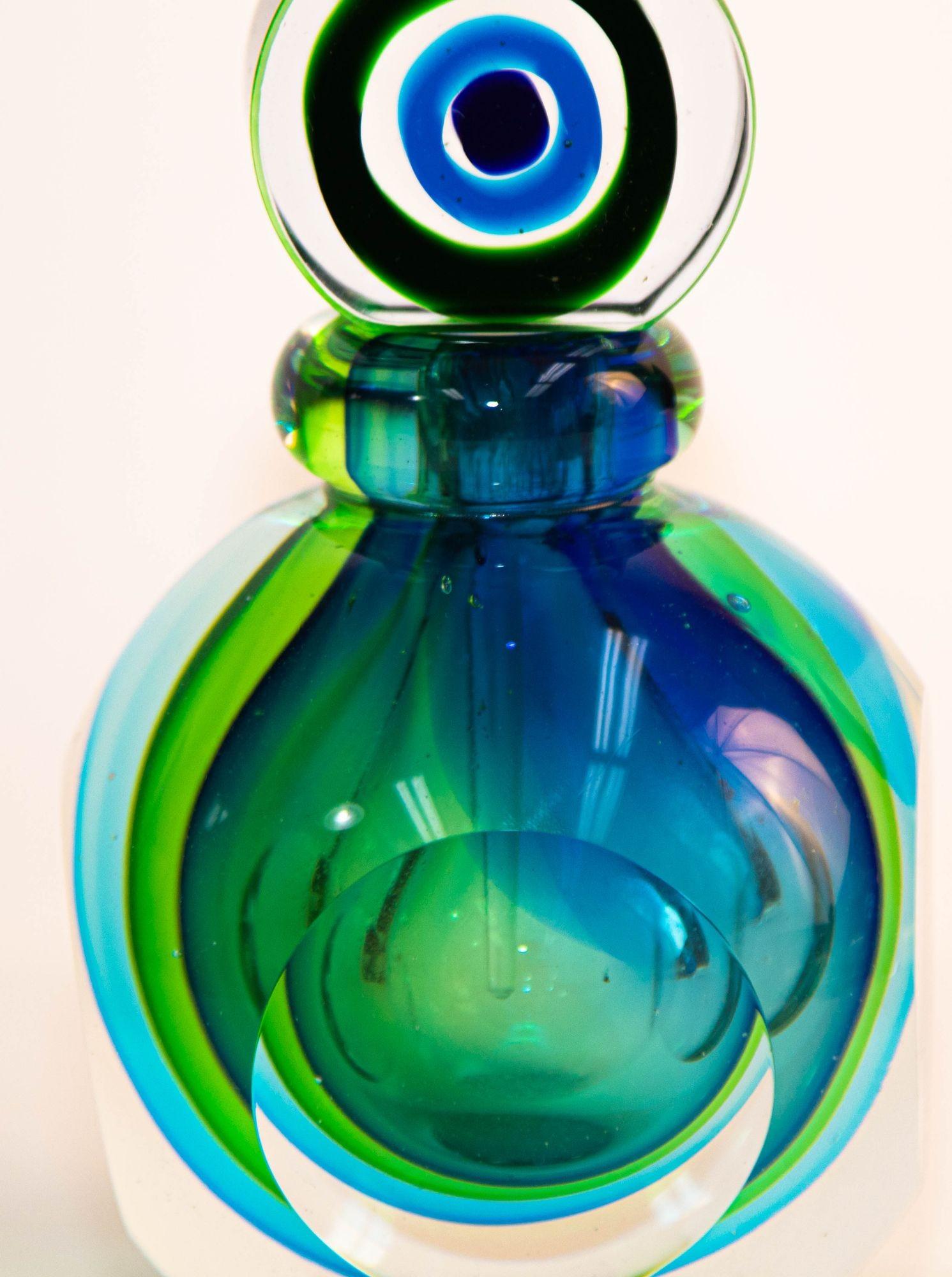 Vintage Murano Art Glass Blue and Green Jewel Tone Sommerso Style ...