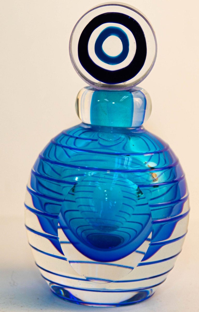 Vintage Murano Art Glass Blue Jewel Tone Sommerso Style Perfume Bottle ...