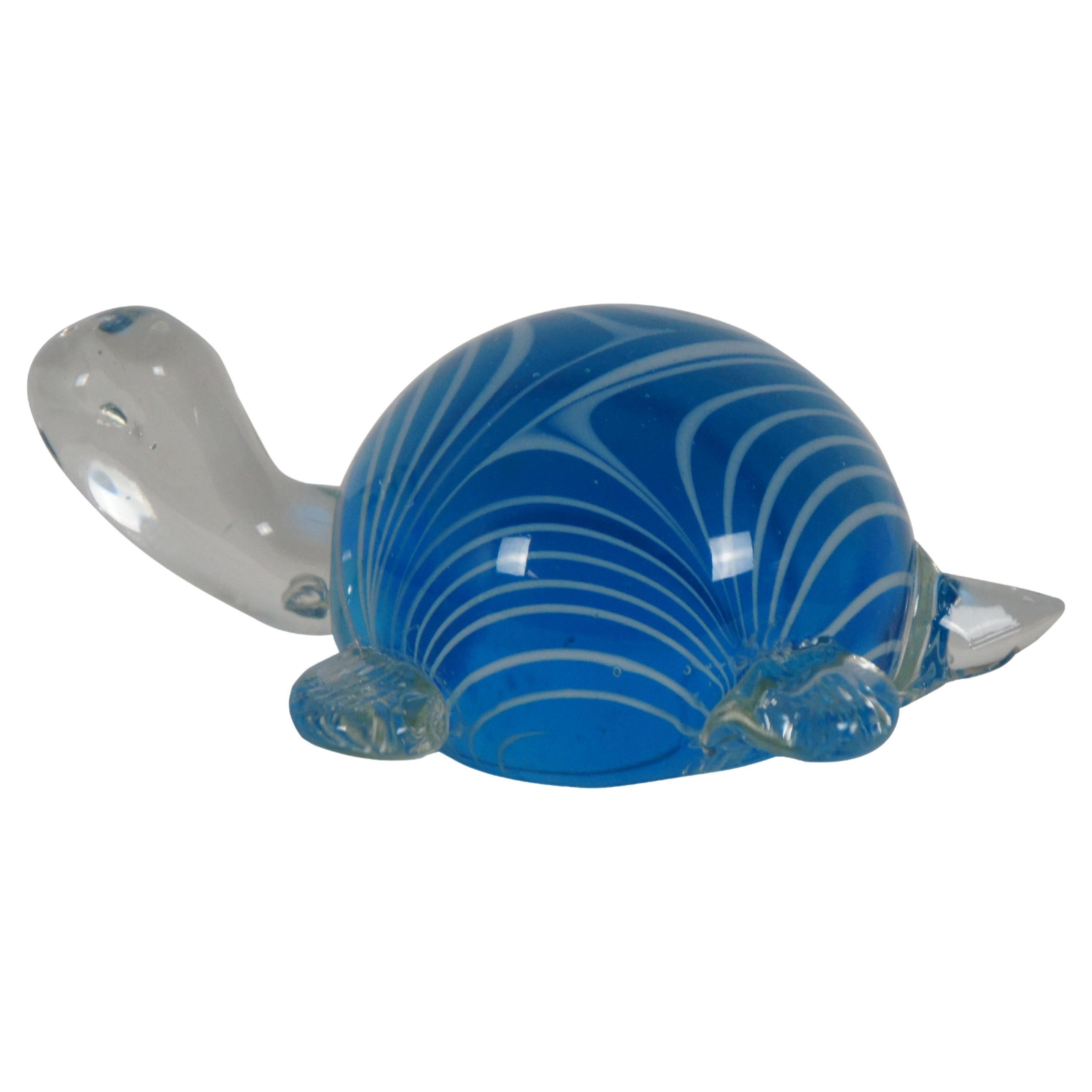 Vintage Murano Art Glass Blue and White Swirl Turtle Figurine ...