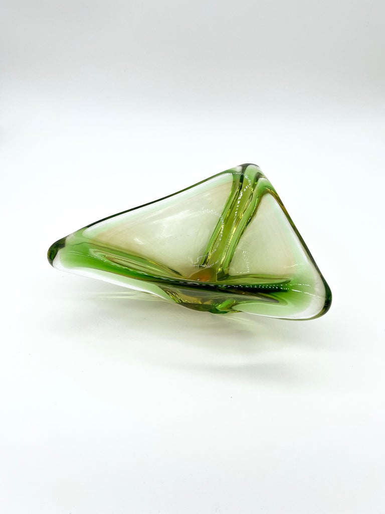 Vintage Murano Bowl / Vide Poche in Green "Uranium" Glass, Triangular ...
