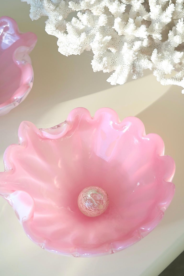 Vintage Murano Bubble Gum Opal Pink Handmade Shell Bowl with Glass ...