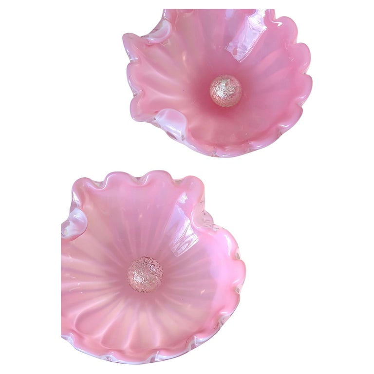 Vintage Murano Bubble Gum Opal Pink Handmade Shell Bowl with Glass ...