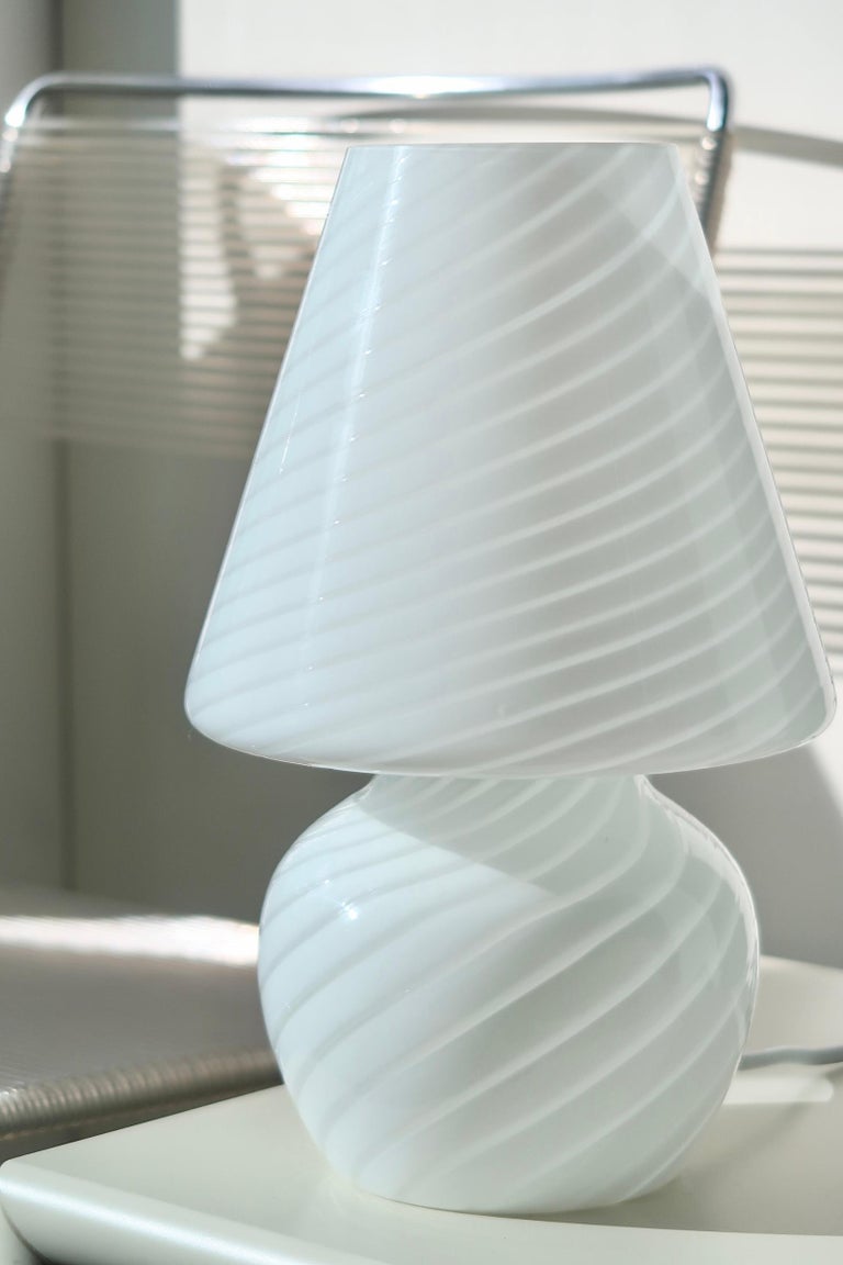 Vintage Murano De Majo Mushroom Swirl Table Lamp White Glass Signed For ...