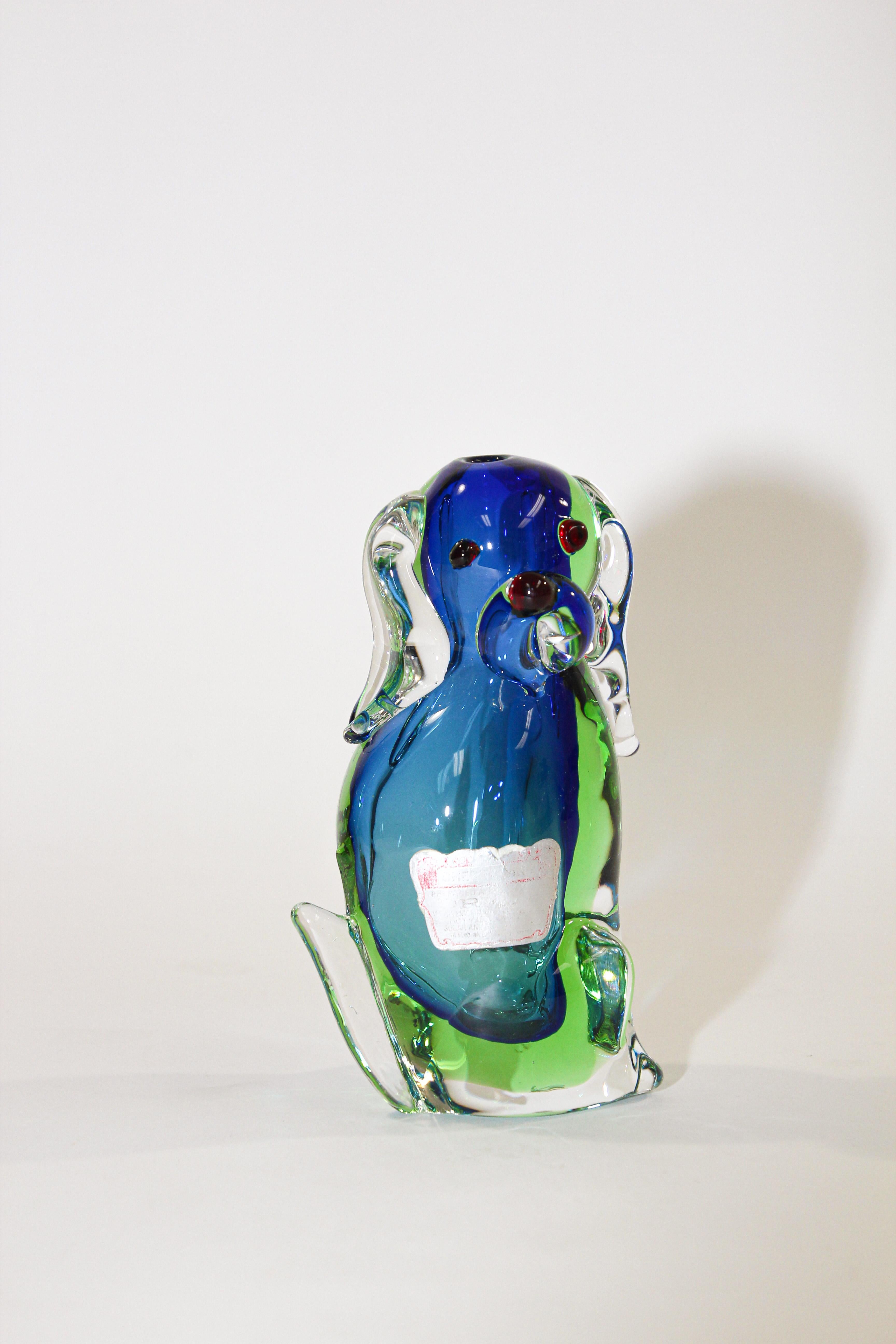 Vintage Murano Emerald Green and Blue Dog Sculpture Paperweight at ...