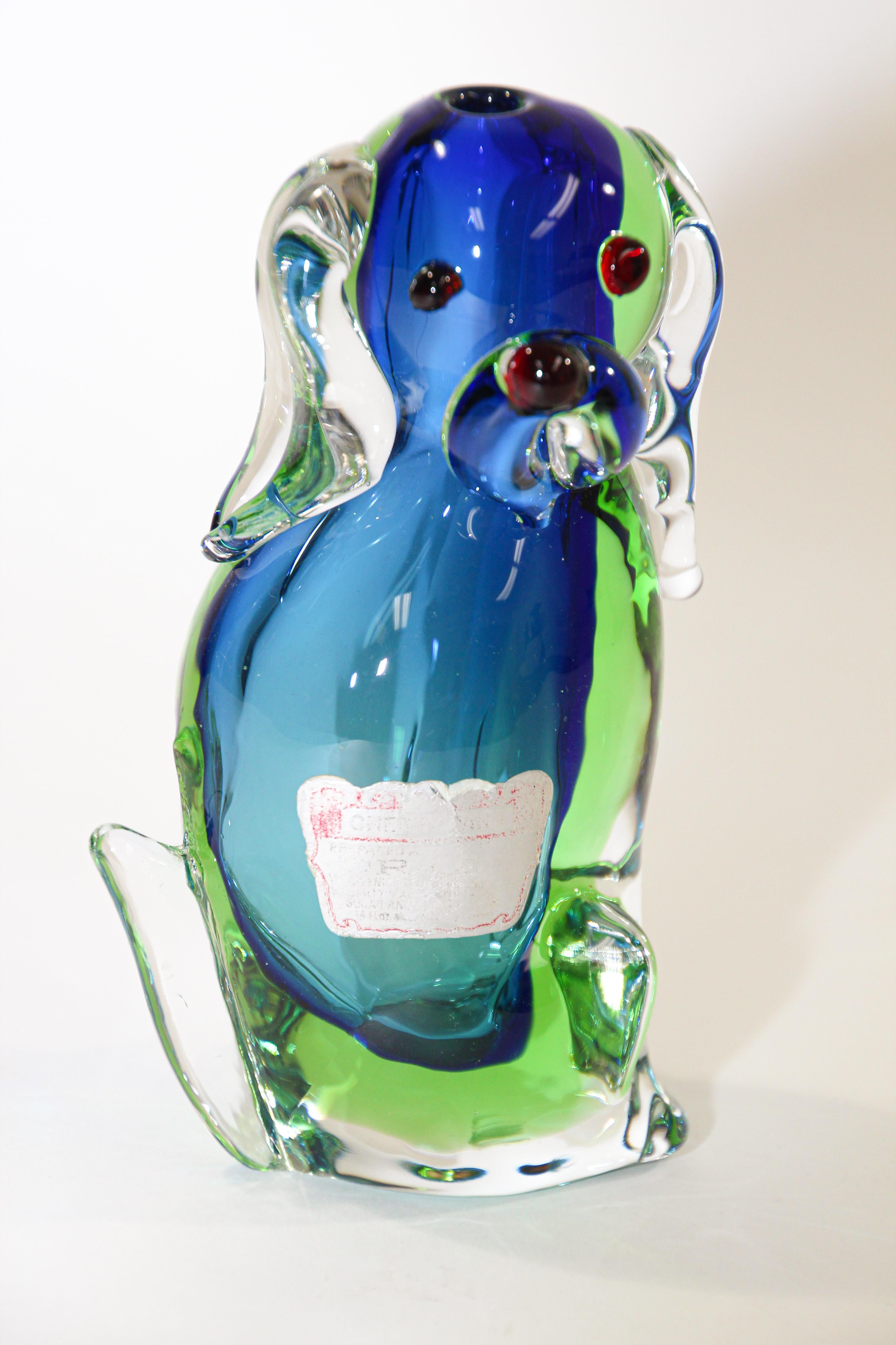 Vintage Murano Emerald Green and Blue Dog Sculpture Paperweight at ...