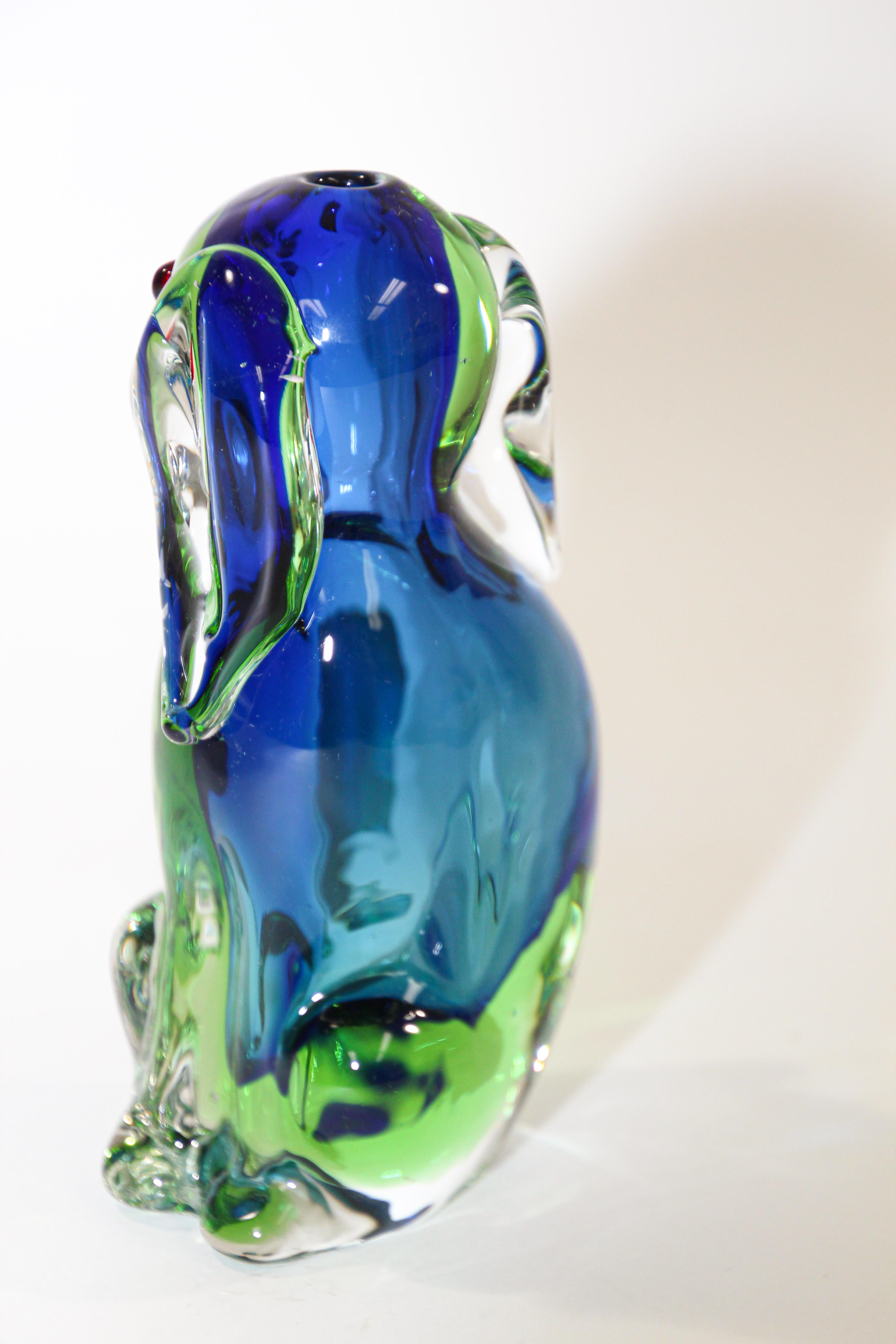 Vintage Murano Emerald Green and Blue Dog Sculpture Paperweight at ...