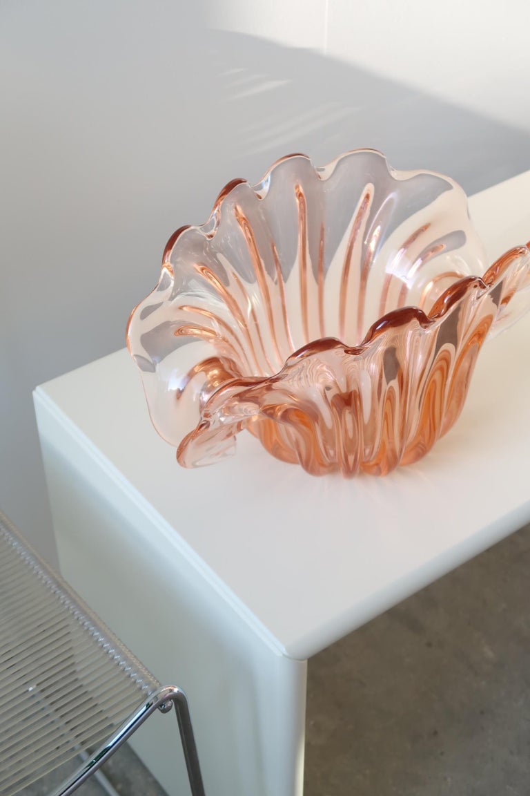 Vintage Murano extra large shell clam bowl salmon glass L: 37 cm For ...