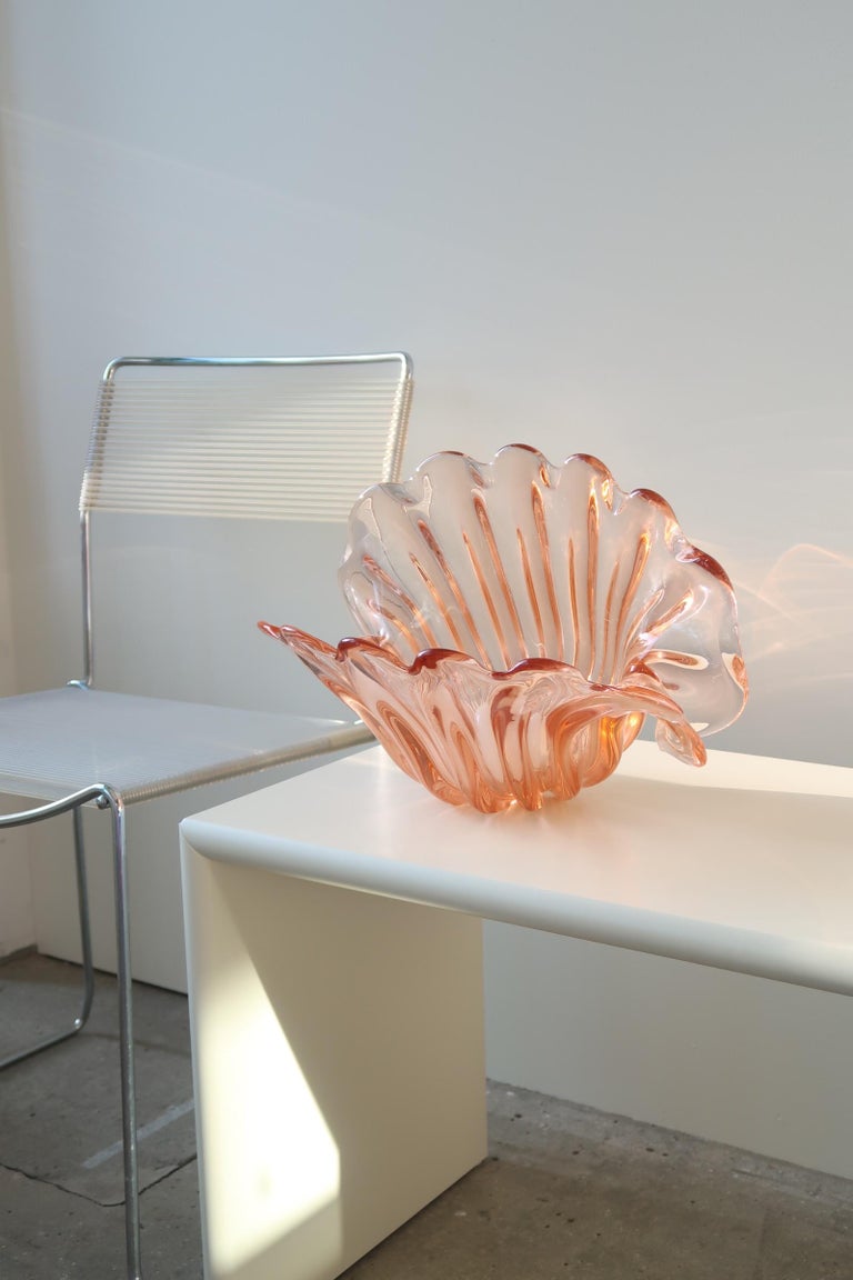 Vintage Murano extra large shell clam bowl salmon glass L: 37 cm For ...