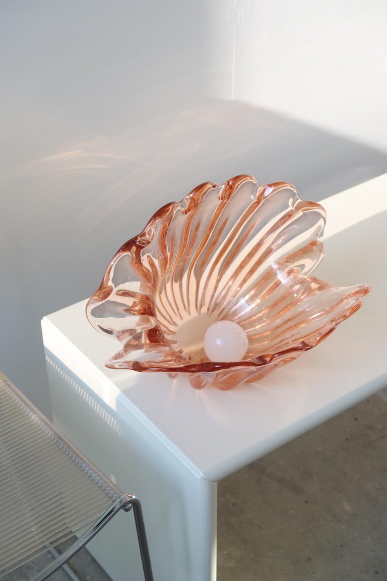 Vintage Murano extra large shell clam bowl salmon glass L: 37 cm For ...