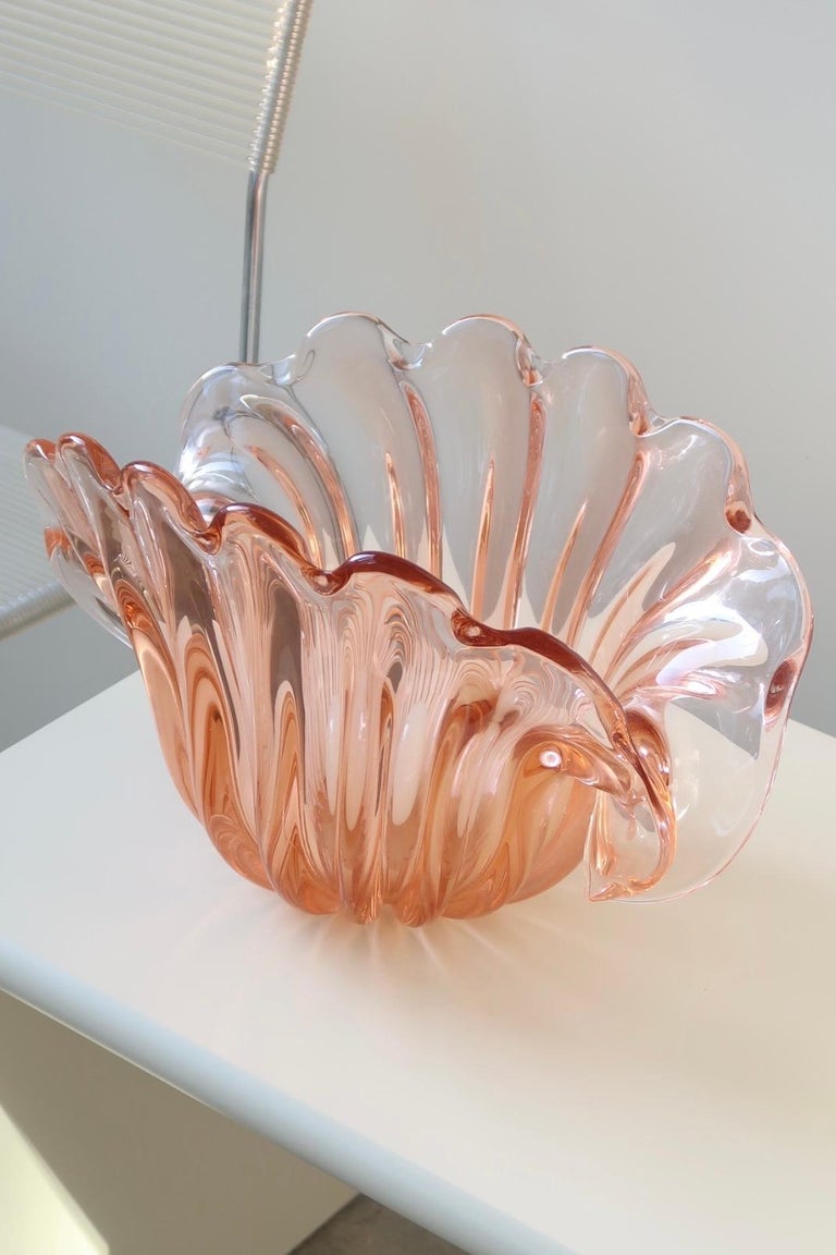 Vintage Murano extra large shell clam bowl salmon glass L: 37 cm For ...