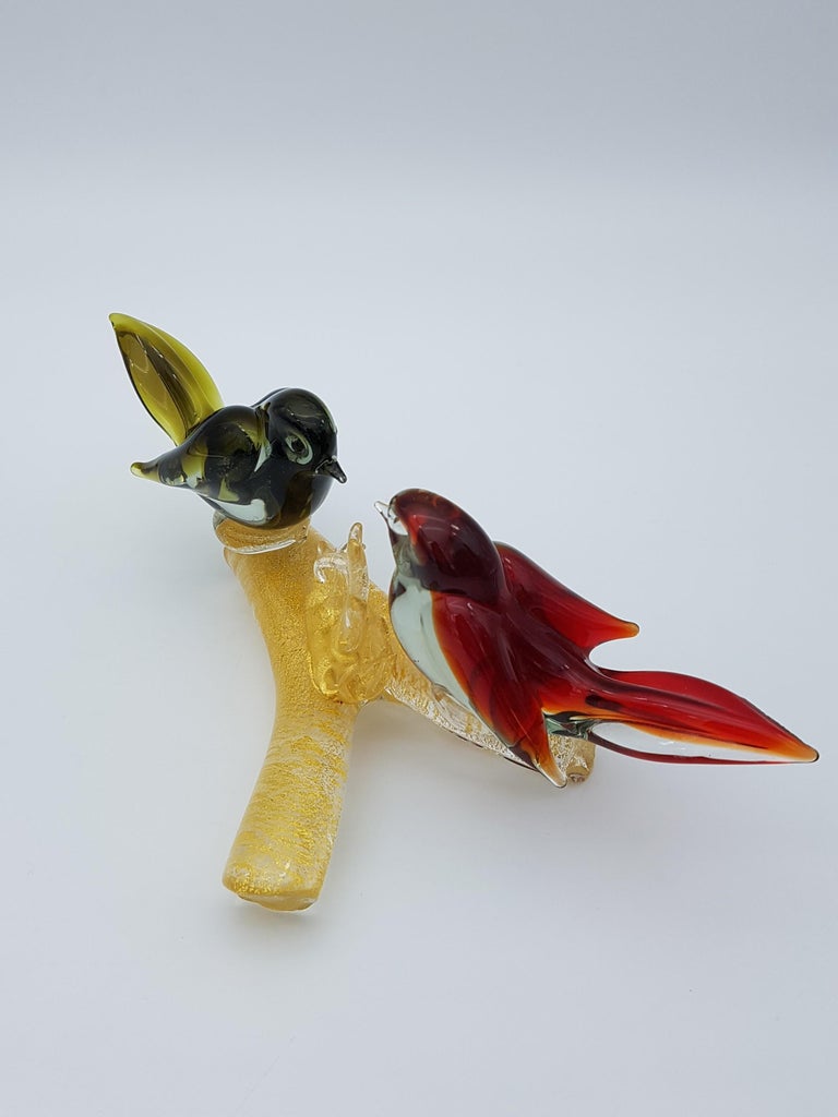 Vintage Murano Glass Birds on Branch in Red and Green Color by Cenedese ...