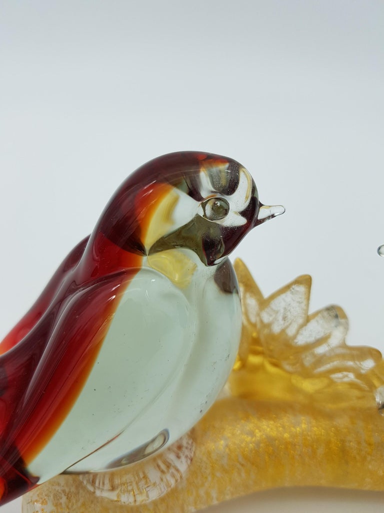 Vintage Murano Glass Birds on Branch in Red and Green Color by Cenedese ...