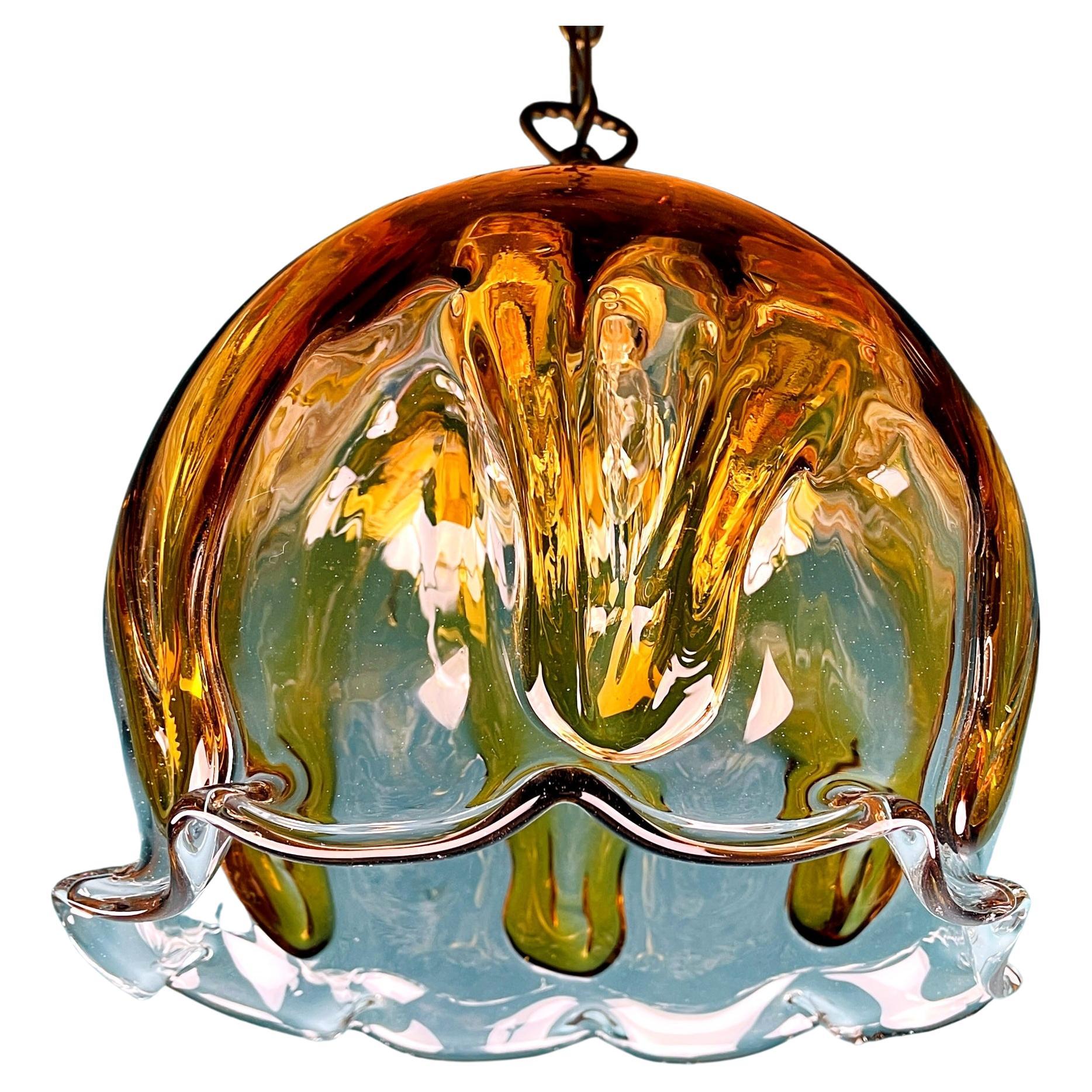 Pair of Vintage 1960s Murano Glass Chandeliers in Amber For Sale at 1stDibs