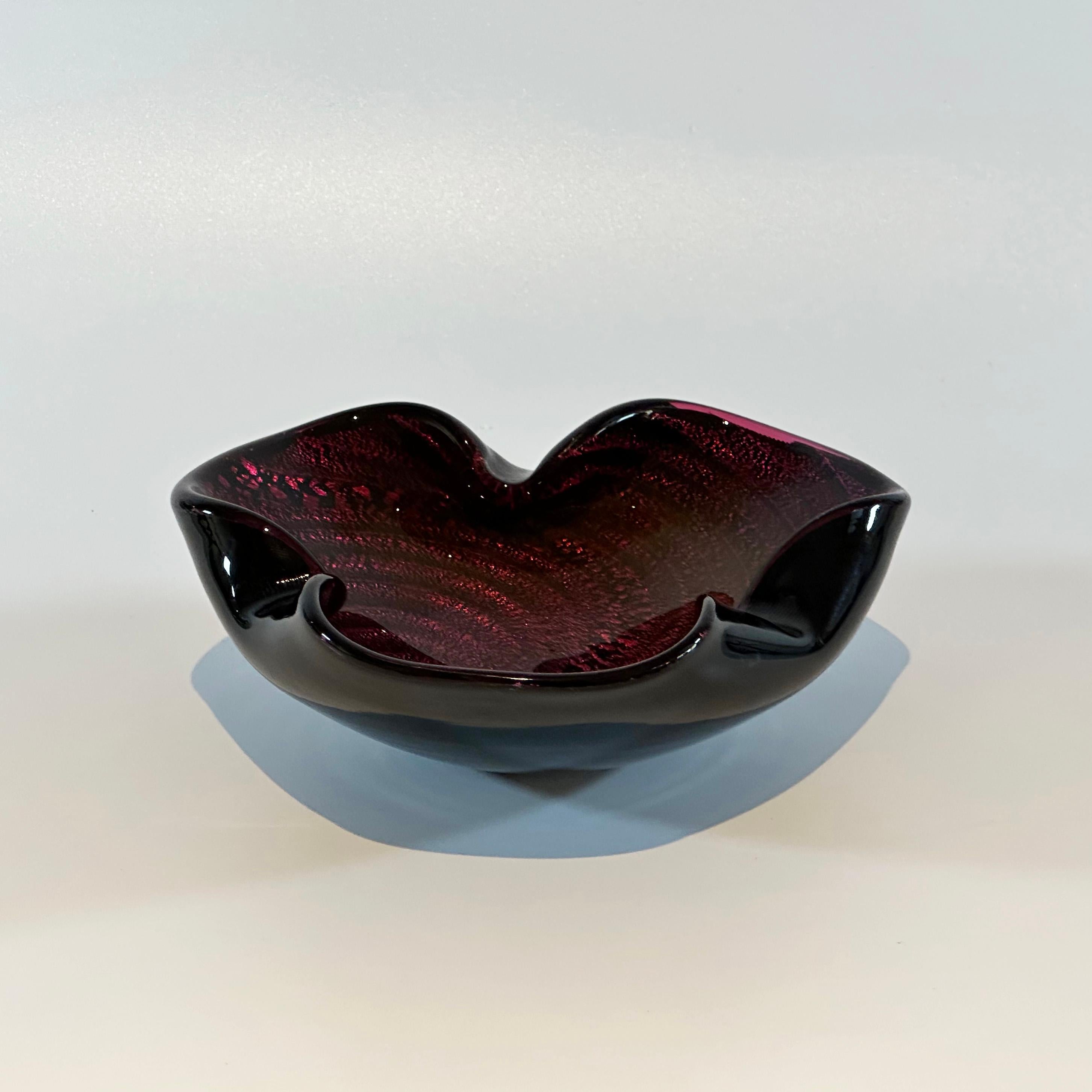 Vintage, Murano Glass, Pinch Dish, Deep Garnet Glass and Gold Leaf - A ...