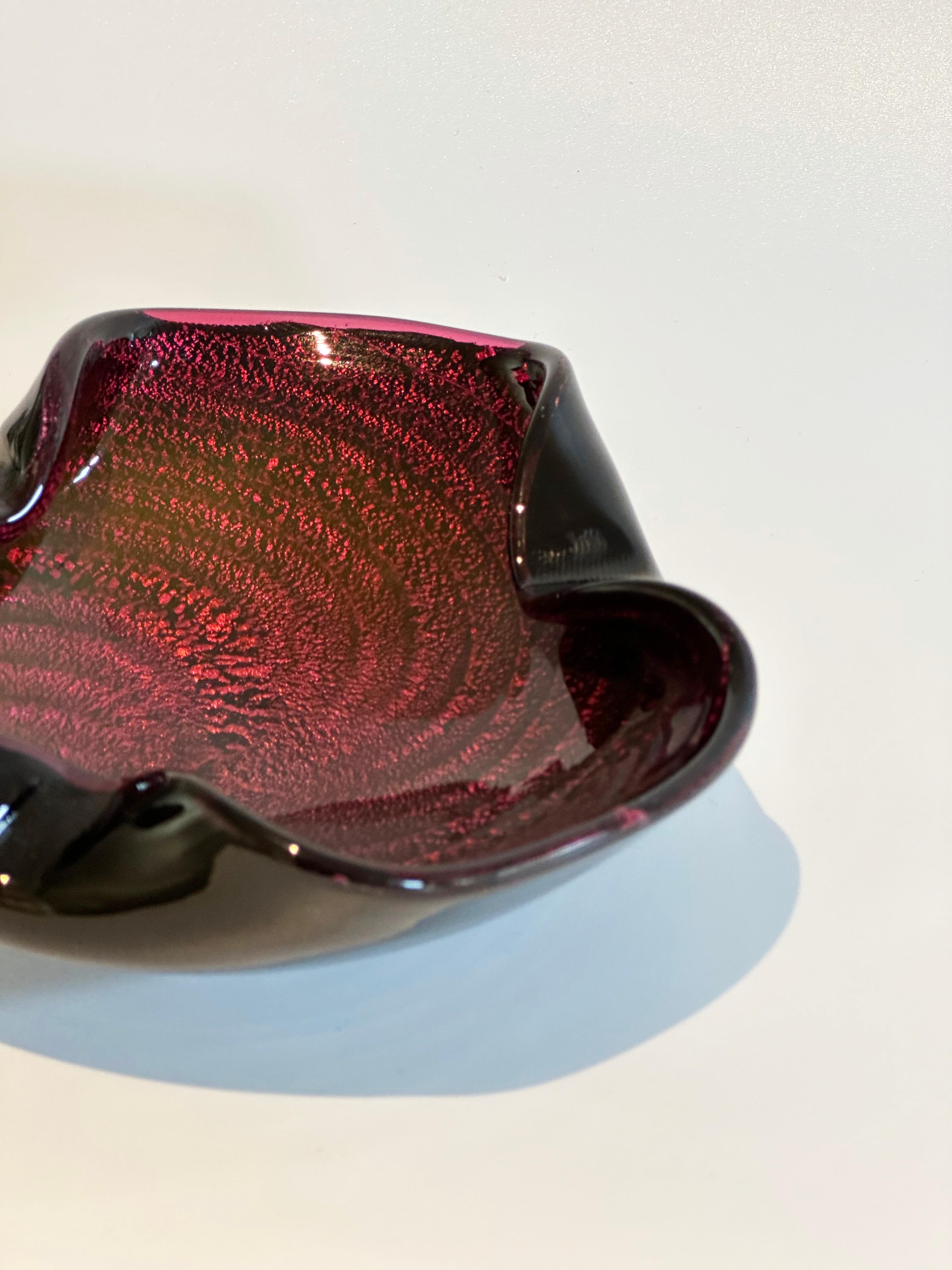 Vintage, Murano Glass, Pinch Dish, Deep Garnet Glass and Gold Leaf - A ...