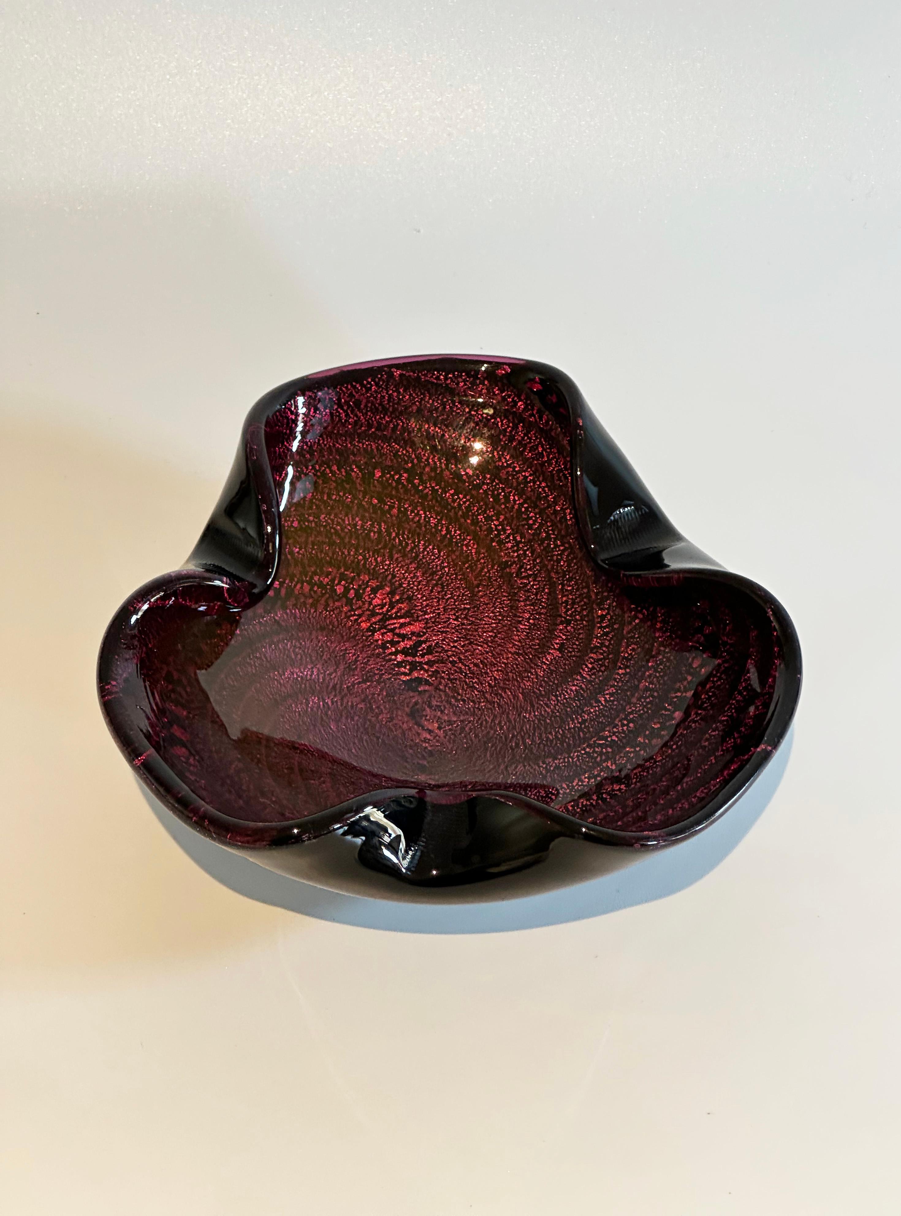 Vintage, Murano Glass, Pinch Dish, Deep Garnet Glass and Gold Leaf - A ...