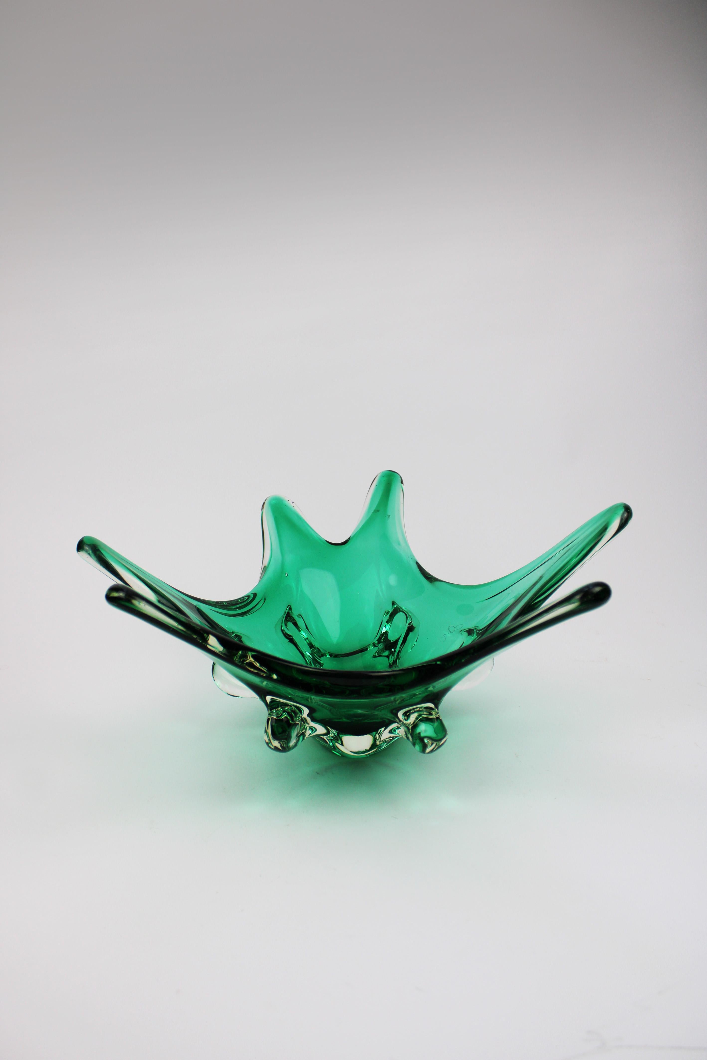 Vintage Murano Green and colorless art glass Large Centerpiece Bowl ...