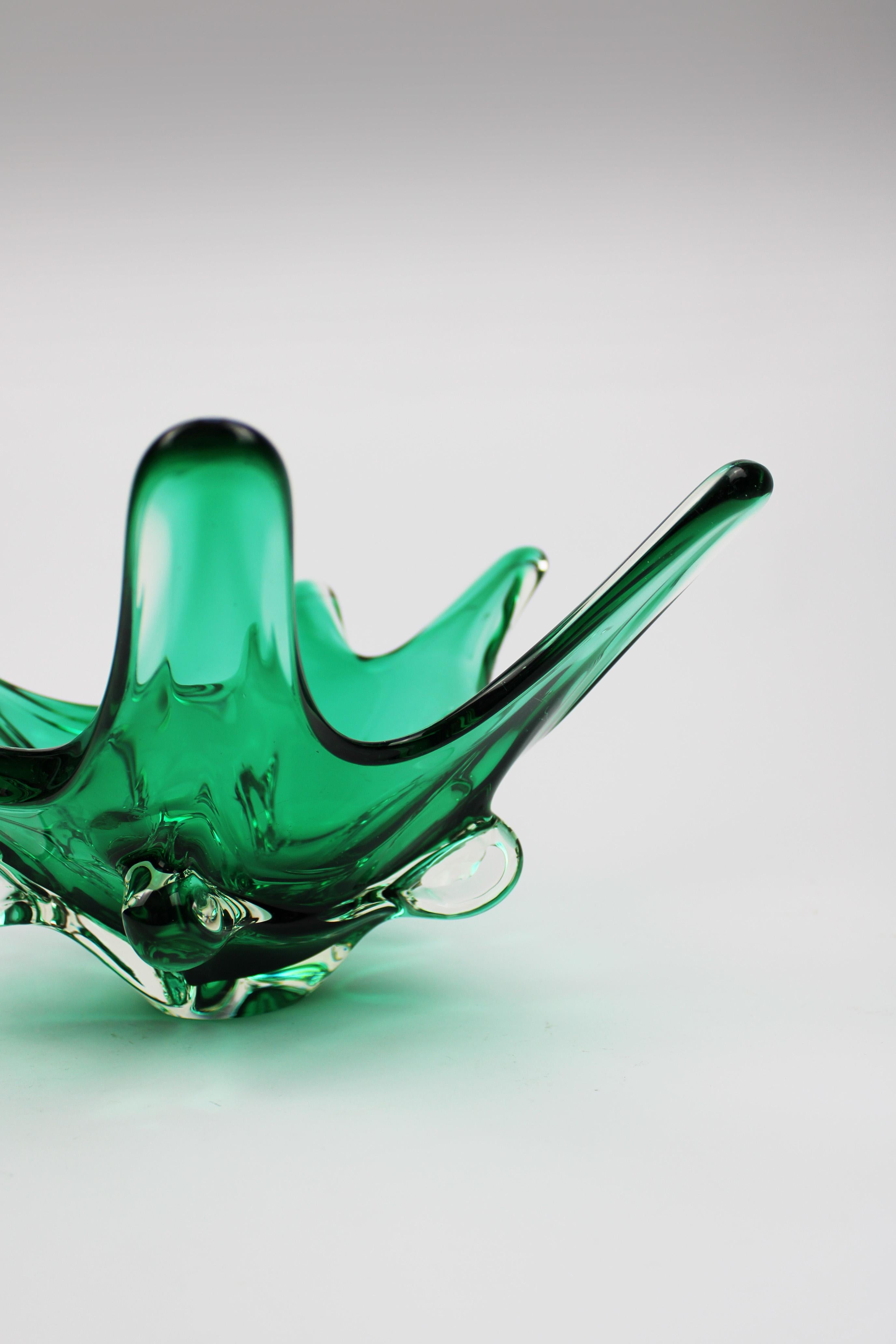 Vintage Murano Green and colorless art glass Large Centerpiece Bowl ...