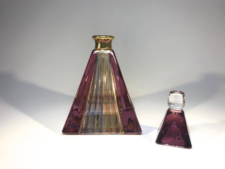 Murano Hand Painted 24-Karat Gold Amethyst Honey Pyramid Glass Perfume ...