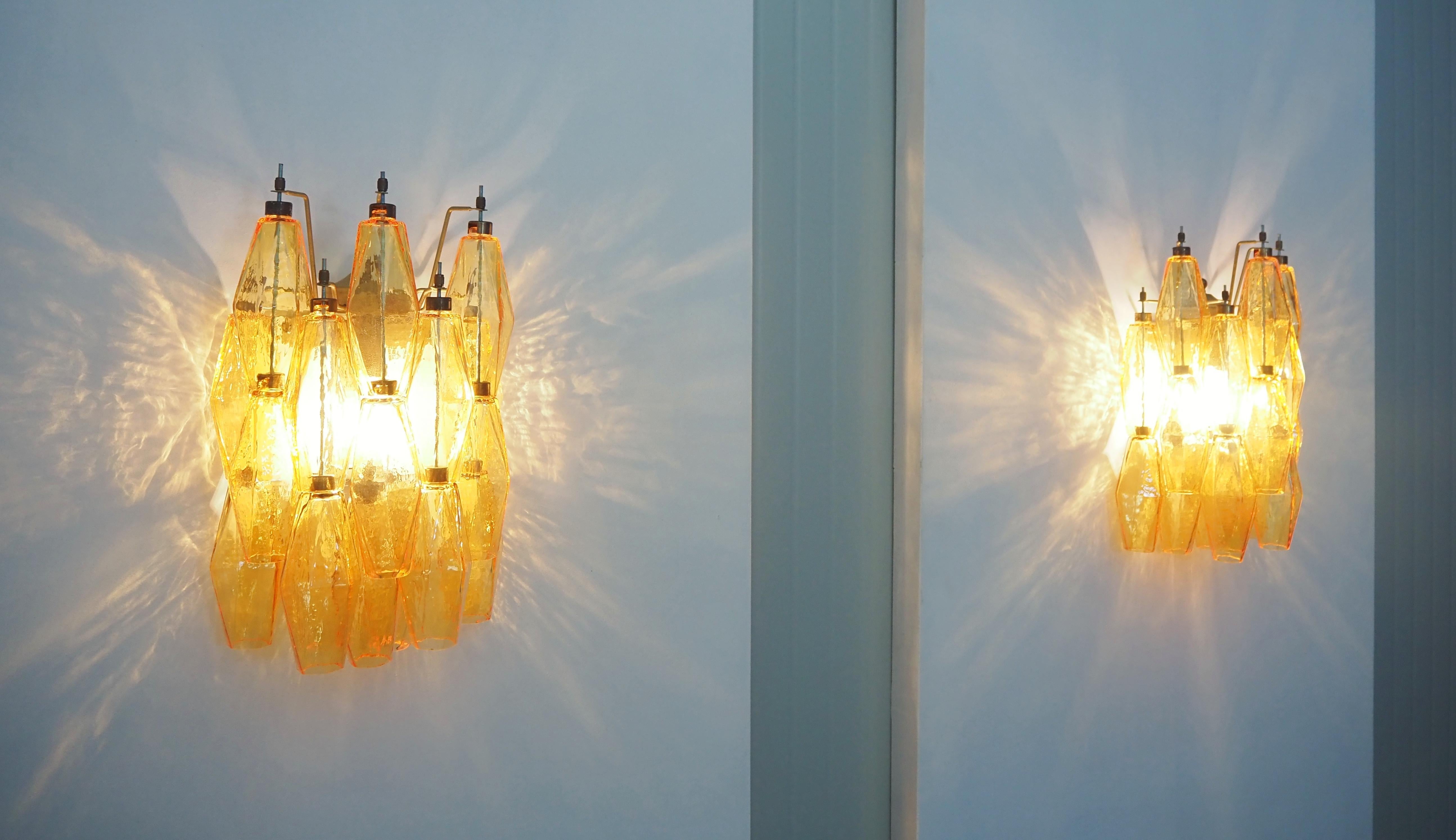 Vintage Murano Italian POLIEDRI amber glass wall sconces For Sale at ...
