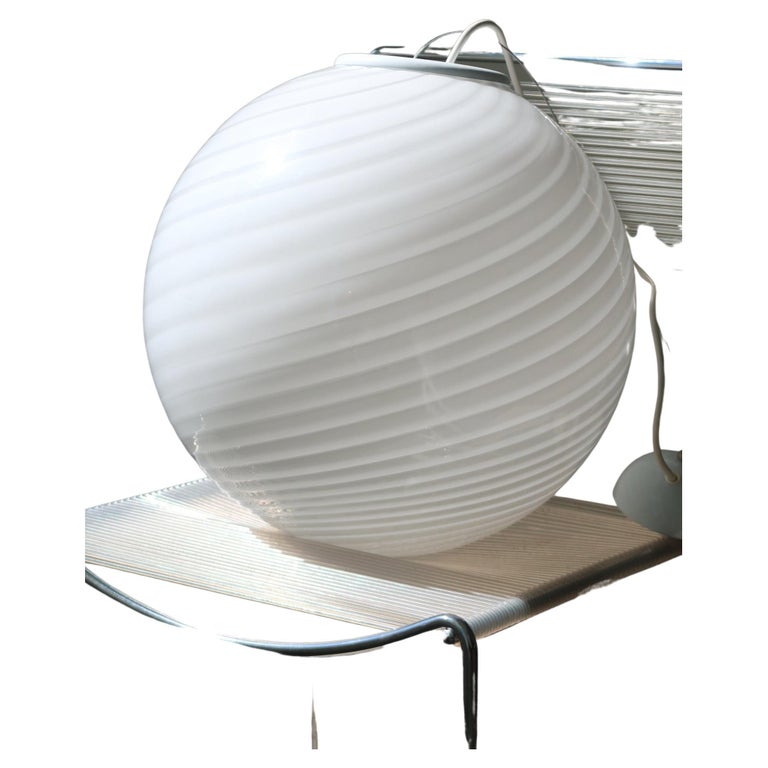 Vintage Murano Large 1970s White Swirl Globe Sphere Pendant Ceiling ...
