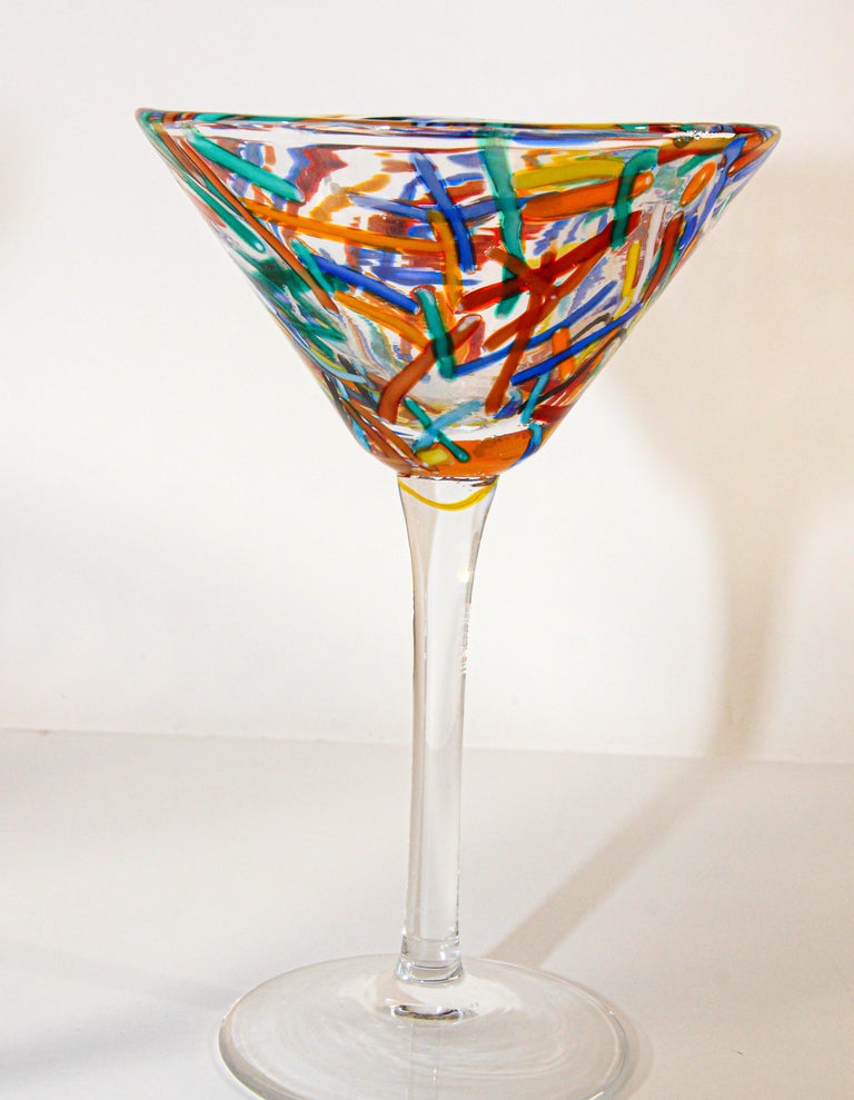 Vintage Murano Martini Glasses Set of 6 Colorful Barware at 1stDibs