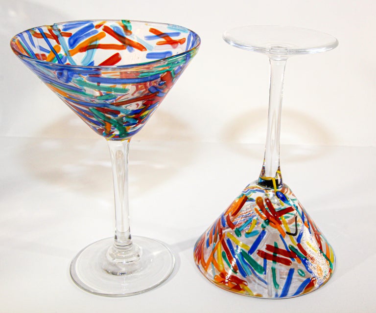 Vintage Murano Martini Glasses Set of 6 Colorful Barware at 1stDibs