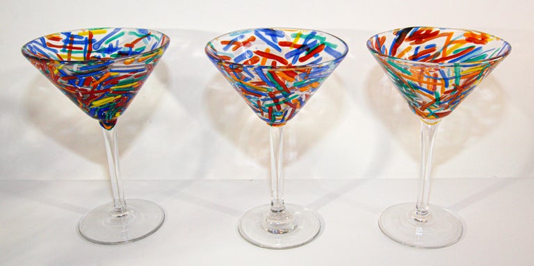 Vintage Murano Martini Glasses Set of 6 Colorful Barware at 1stDibs