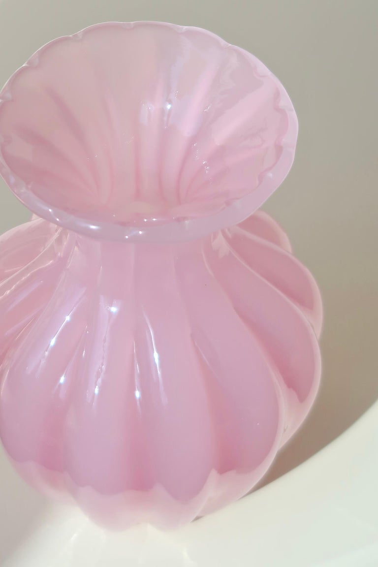 Vintage Murano Pink Ribbed Alabastro Opal Vase Mouth Blown Italian 60s ...
