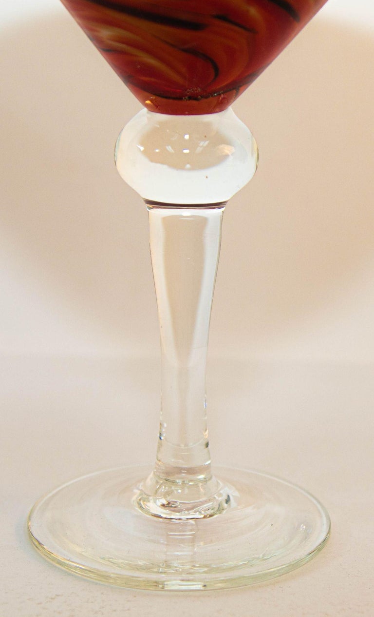 Vintage Murano Red Swirl Martini Glasses Set of 4 Colorful Barware For ...