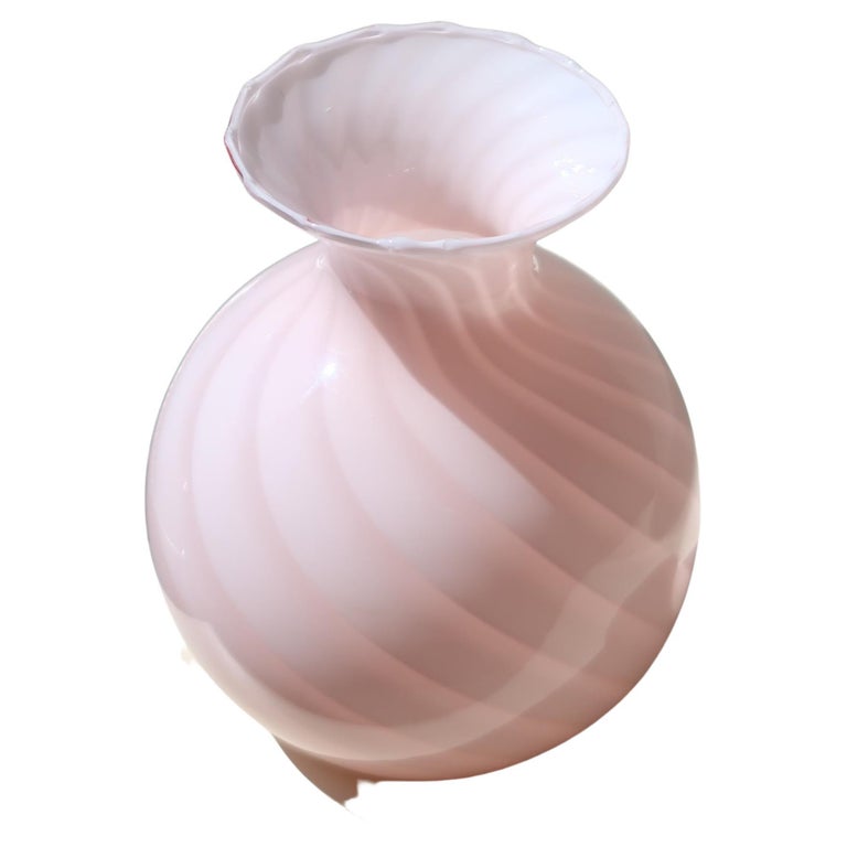 Vintage Murano Rose Pink Swirl Glass Vase For Sale at 1stDibs