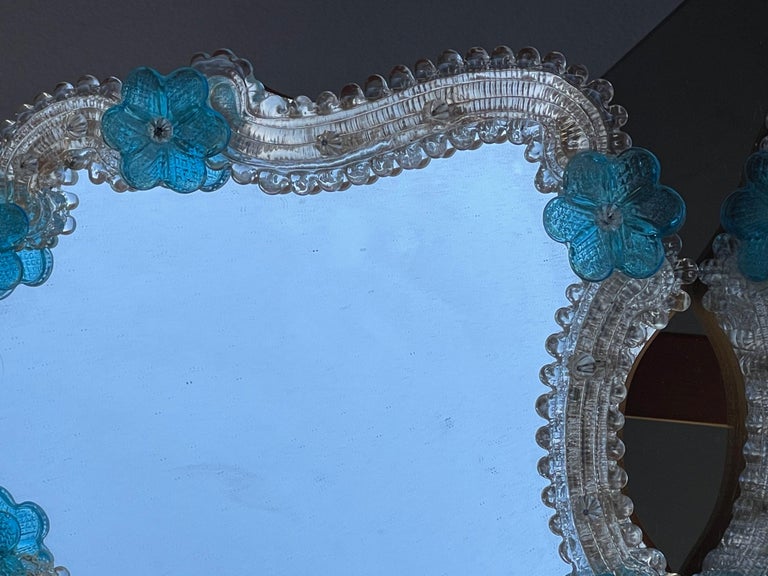Vintage Murano Specchio Veneziano Splendido Vetro 6 Fiori Blu 1950s For ...