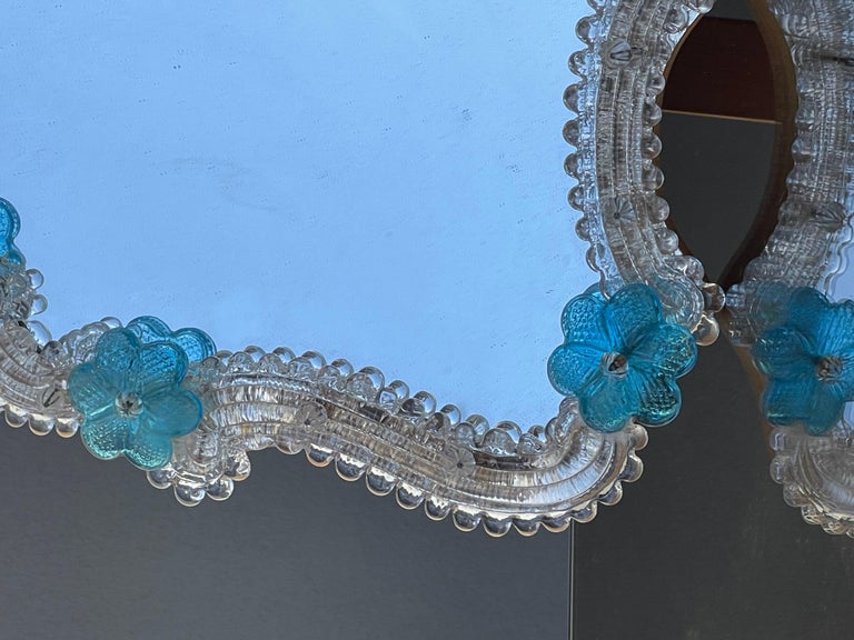 Vintage Murano Specchio Veneziano Splendido Vetro 6 Fiori Blu 1950s For ...