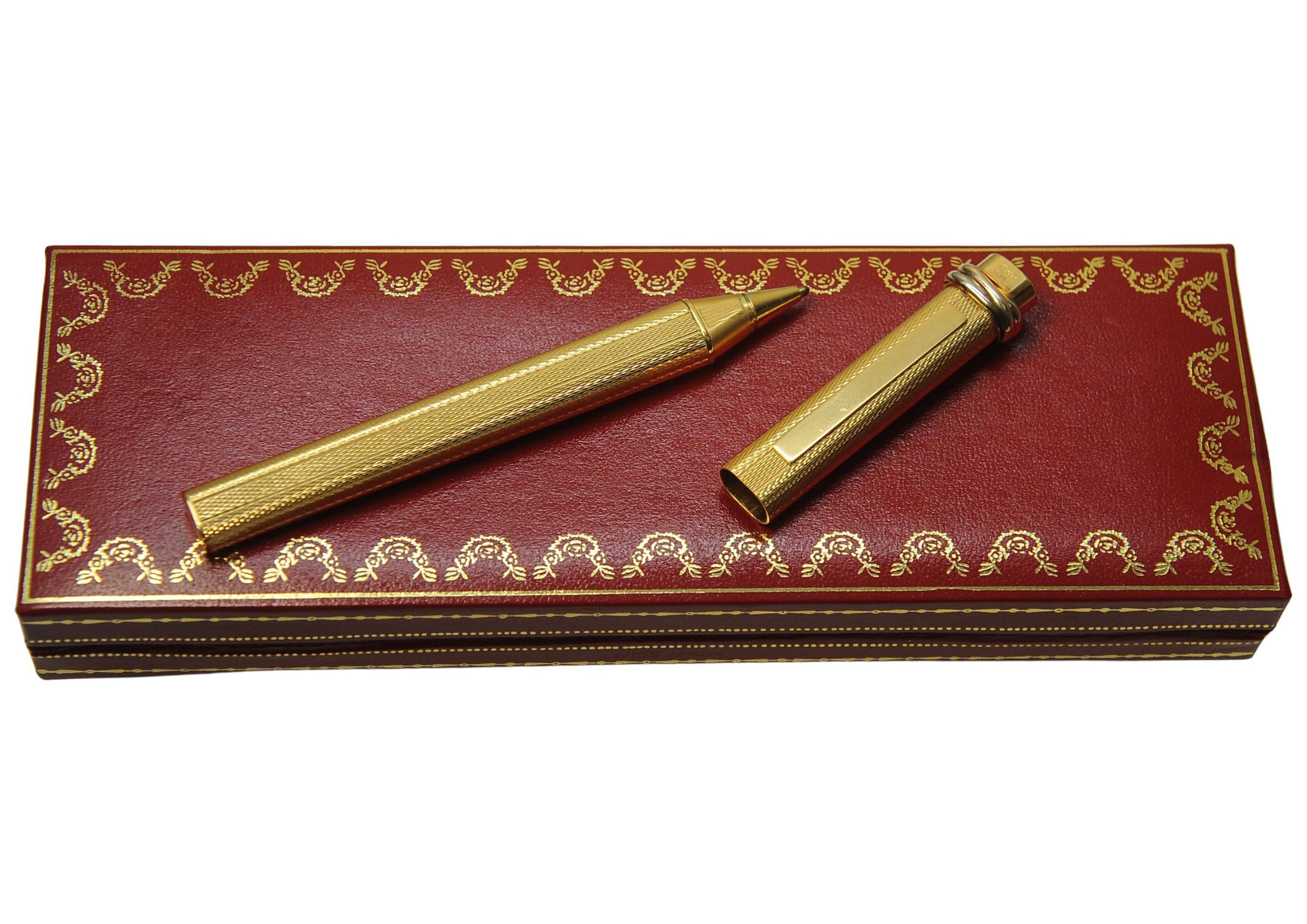 Vintage Cartier 18ct Gold Plated Vendome Crosshatch Cisele Ballpoint ...
