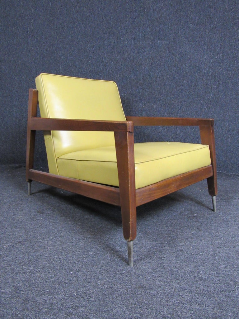 Vintage Mustard and Walnut Midcentury Lounge Chair For Sale at 1stDibs