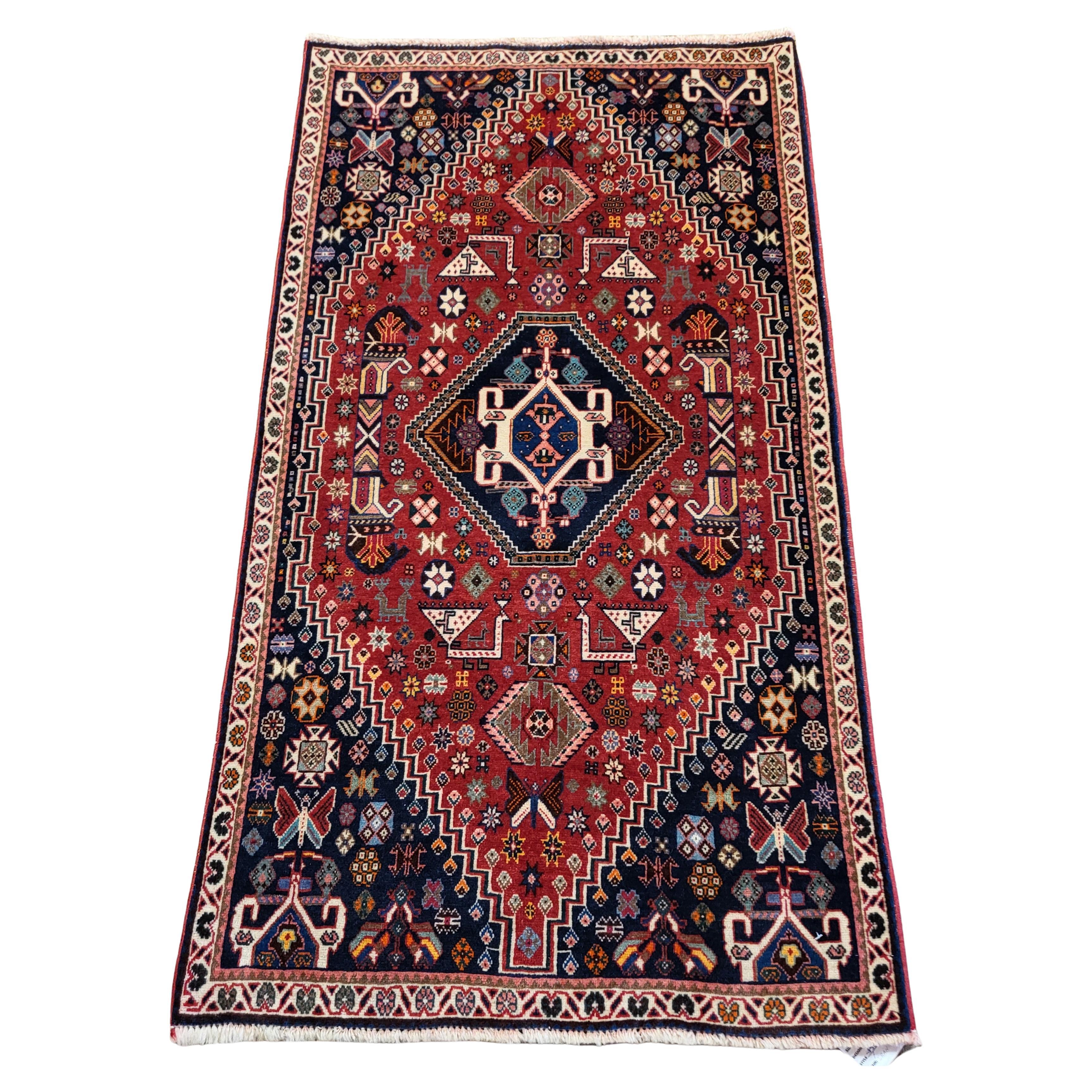 Small Vintage Qashqai - Nomadic Persian Rug - Geometric - Crimson, Navy ...