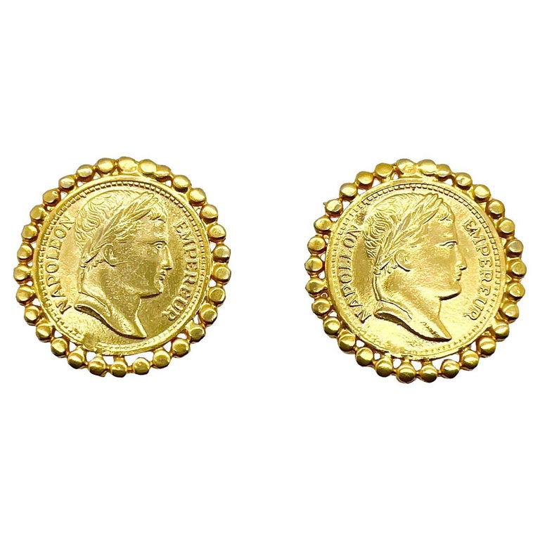 Vintage Napoleon Gold Coin Earrings 1980s For Sale at 1stDibs