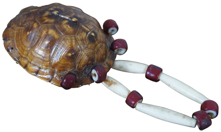 Vintage Native American Dance Regalia Beaded Turtle Shell Rattle Topper ...