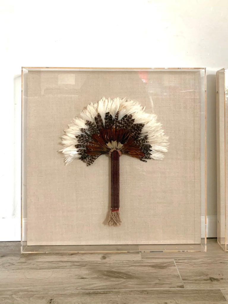 Vintage Native American Feather and Woven Fans Mounted in Lucite, a ...