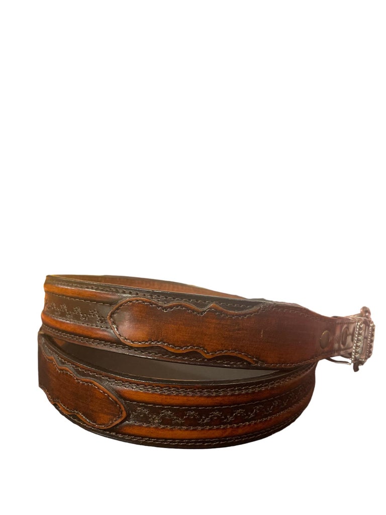 Vintage Native American Inlaid Turquoise, Silver and Hand-tooled ...