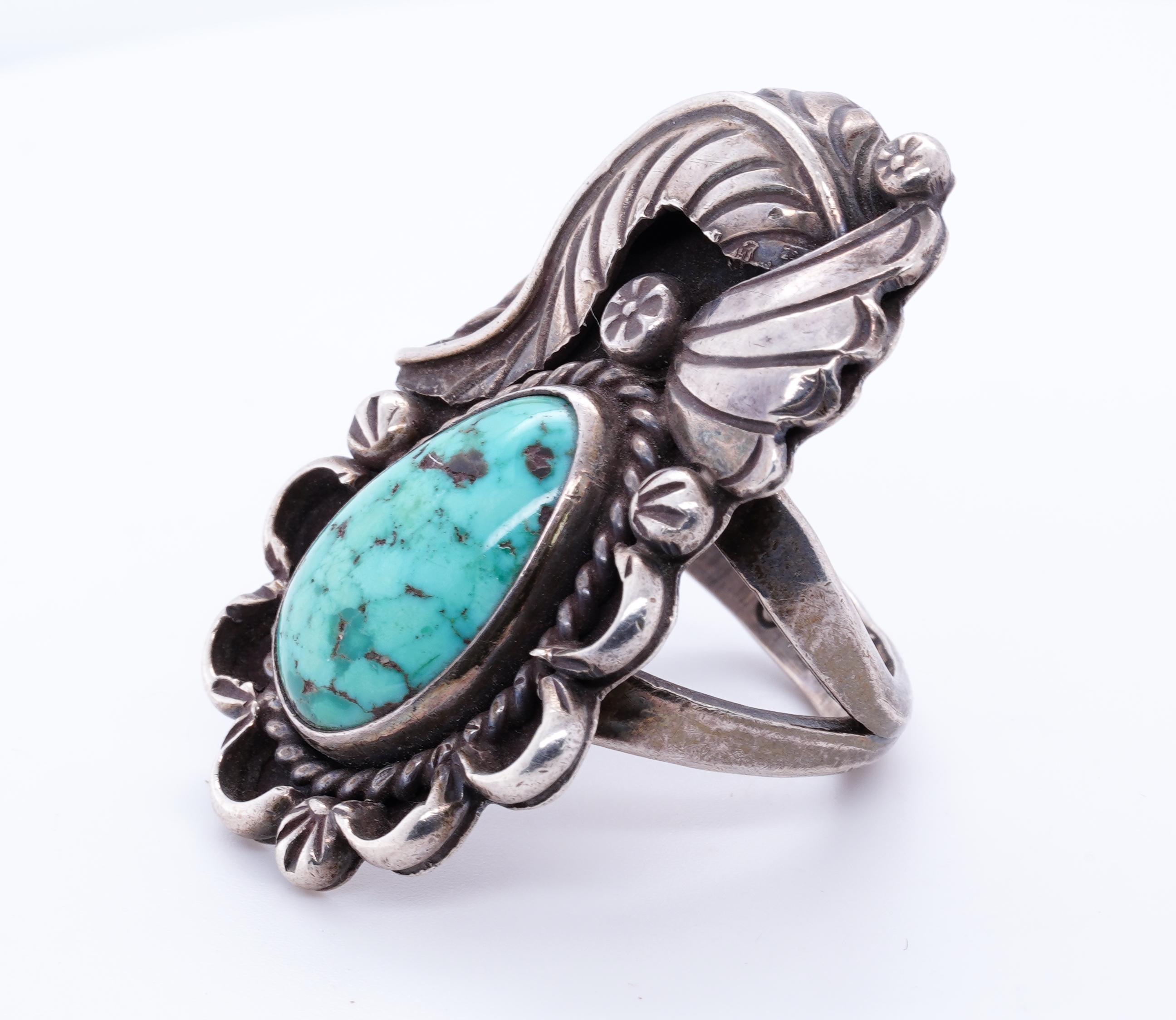 Vintage Native American Navajo Sterling Bright Blue Turquoise Ring For ...