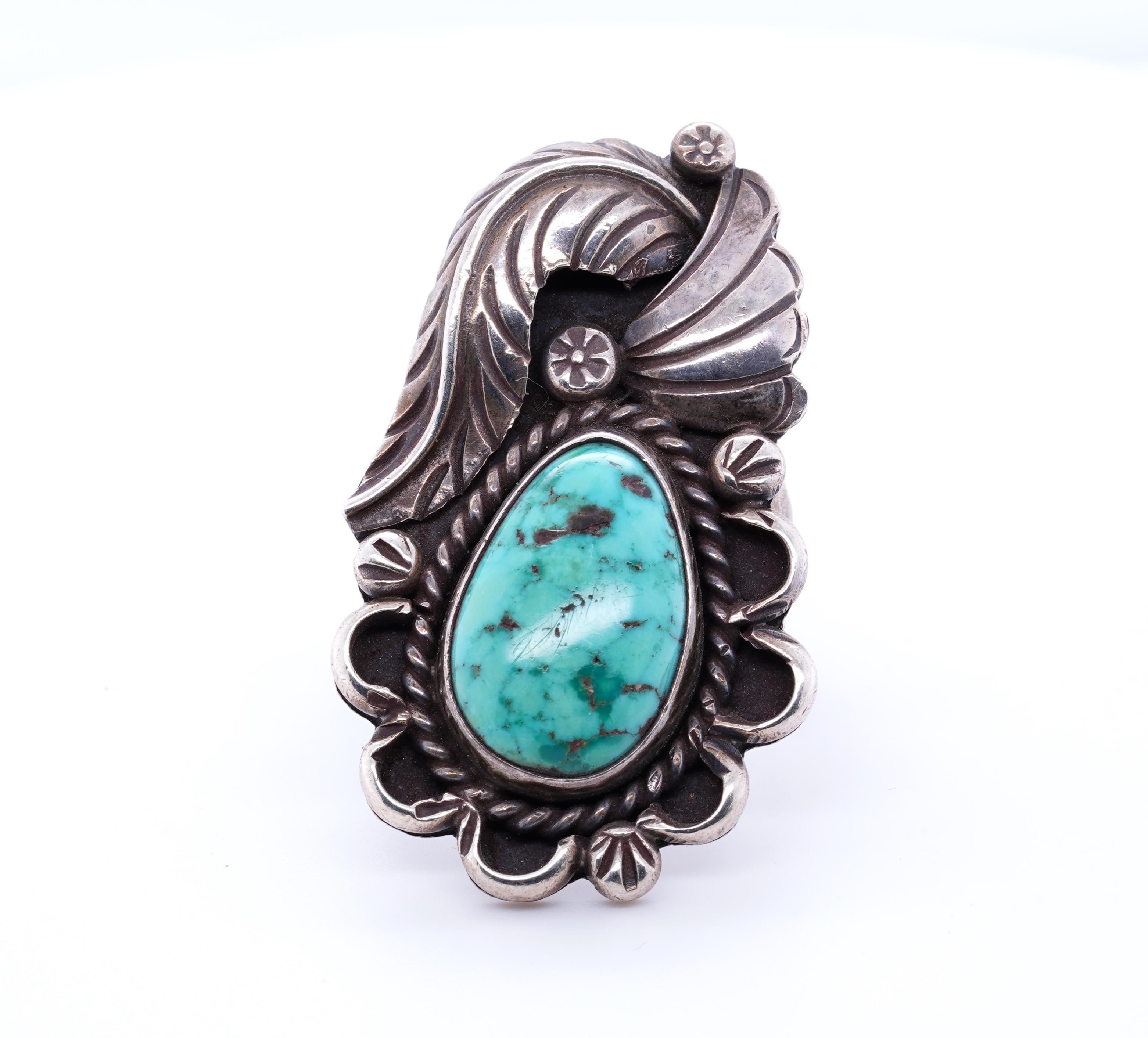 Vintage Native American Navajo Sterling Bright Blue Turquoise Ring For ...