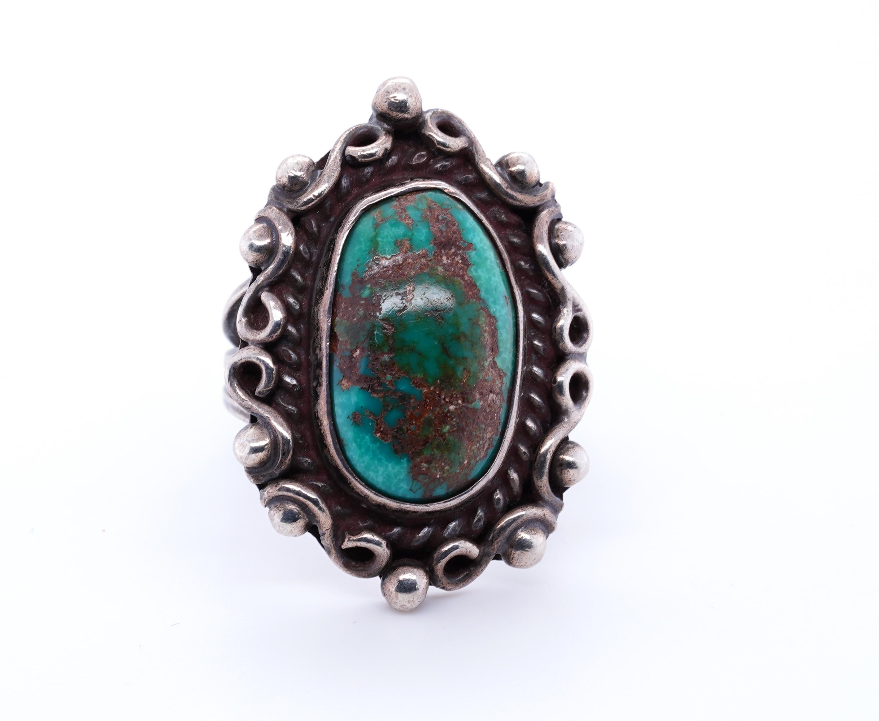 Vintage Native American Navajo Sterling Green Brown Turquoise Ring at ...