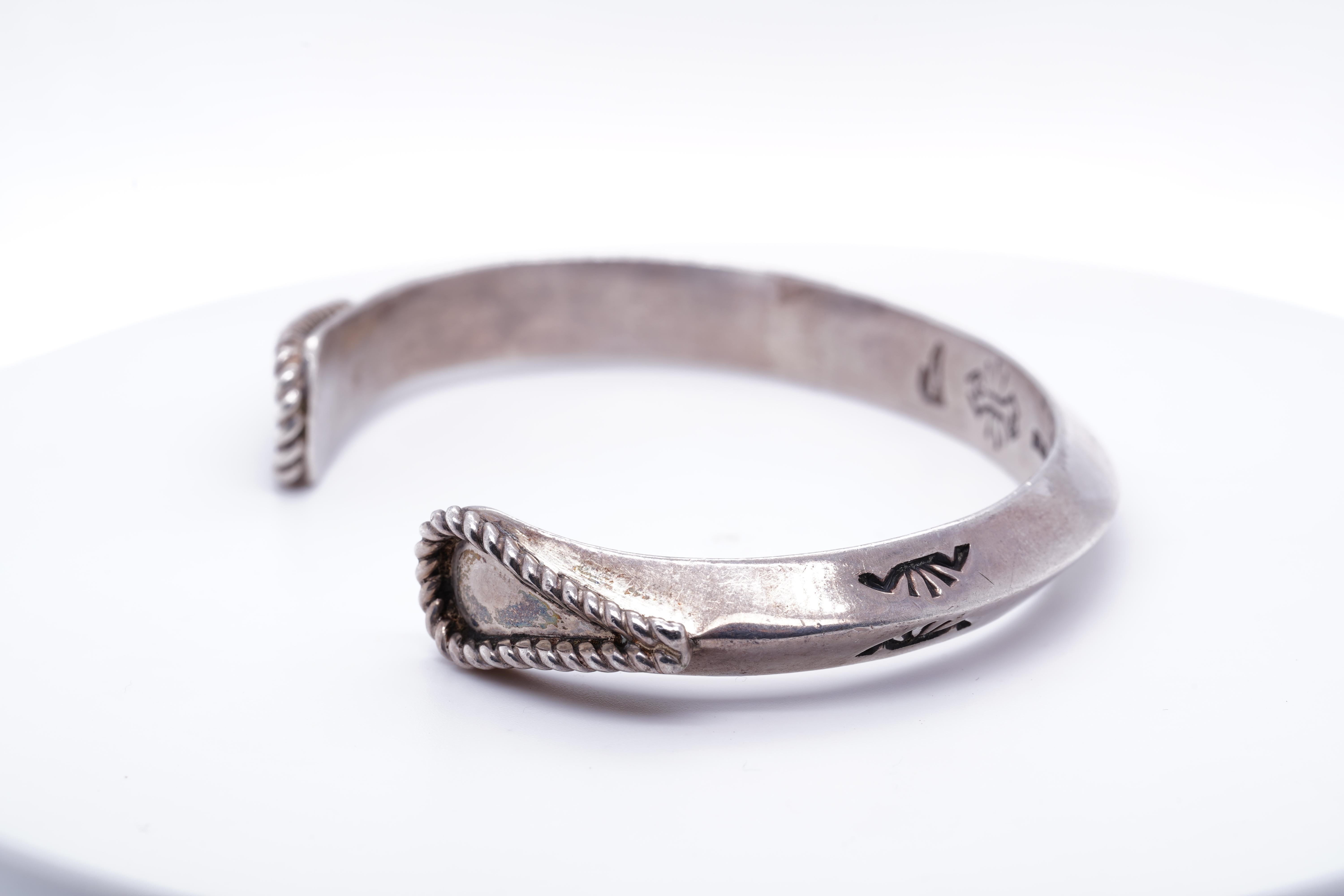 Vintage Native American Navajo Sterling Heavy 57 Gram Silver Cuff w ...